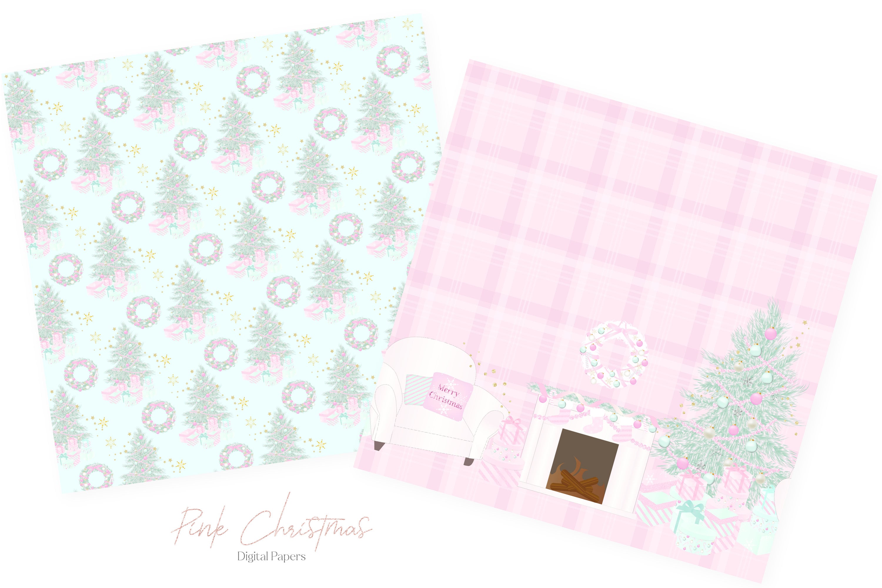 Pink Christmas Digital Papers Pastel Christmas Seamless - Etsy