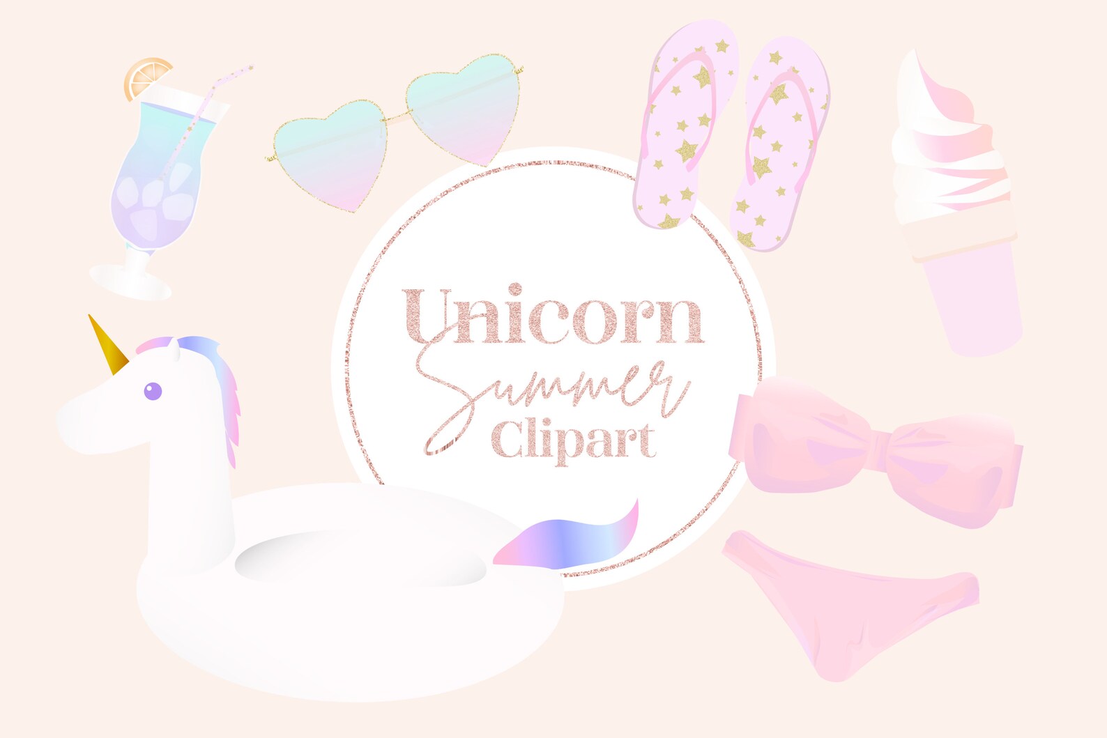 Pool Party Clipart PNG Unicorn Clipart Beach Clipart Summer - Etsy