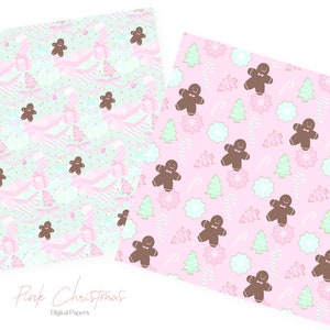 Pink Christmas Digital Papers, Pastel Christmas Seamless Pattern ...