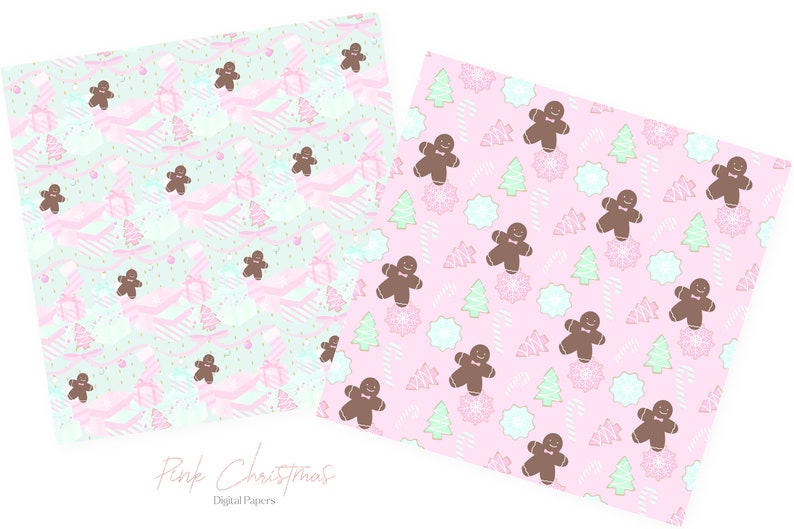 Pink Christmas Digital Papers Pastel Christmas Seamless - Etsy