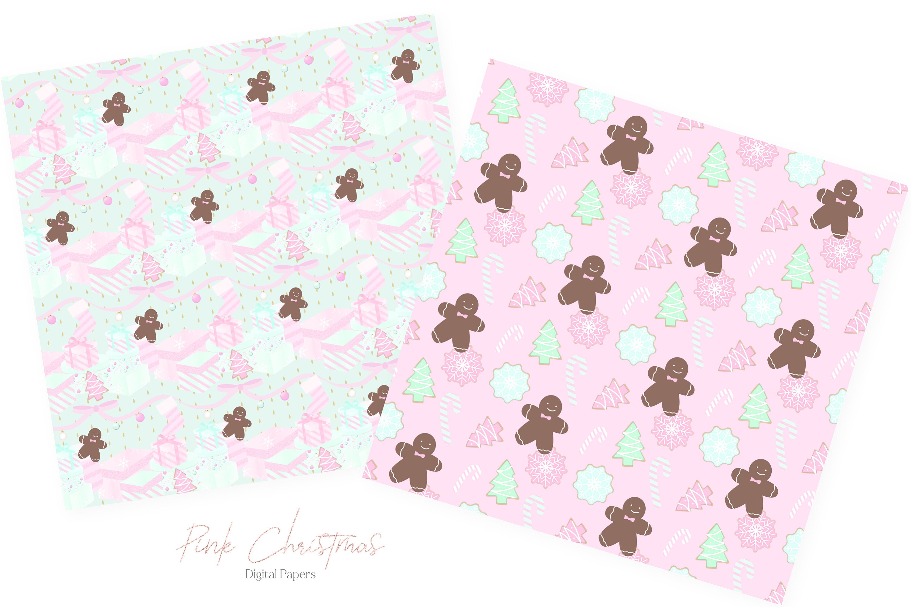 Pink Christmas Digital Papers, Pastel Christmas Seamless Pattern ...