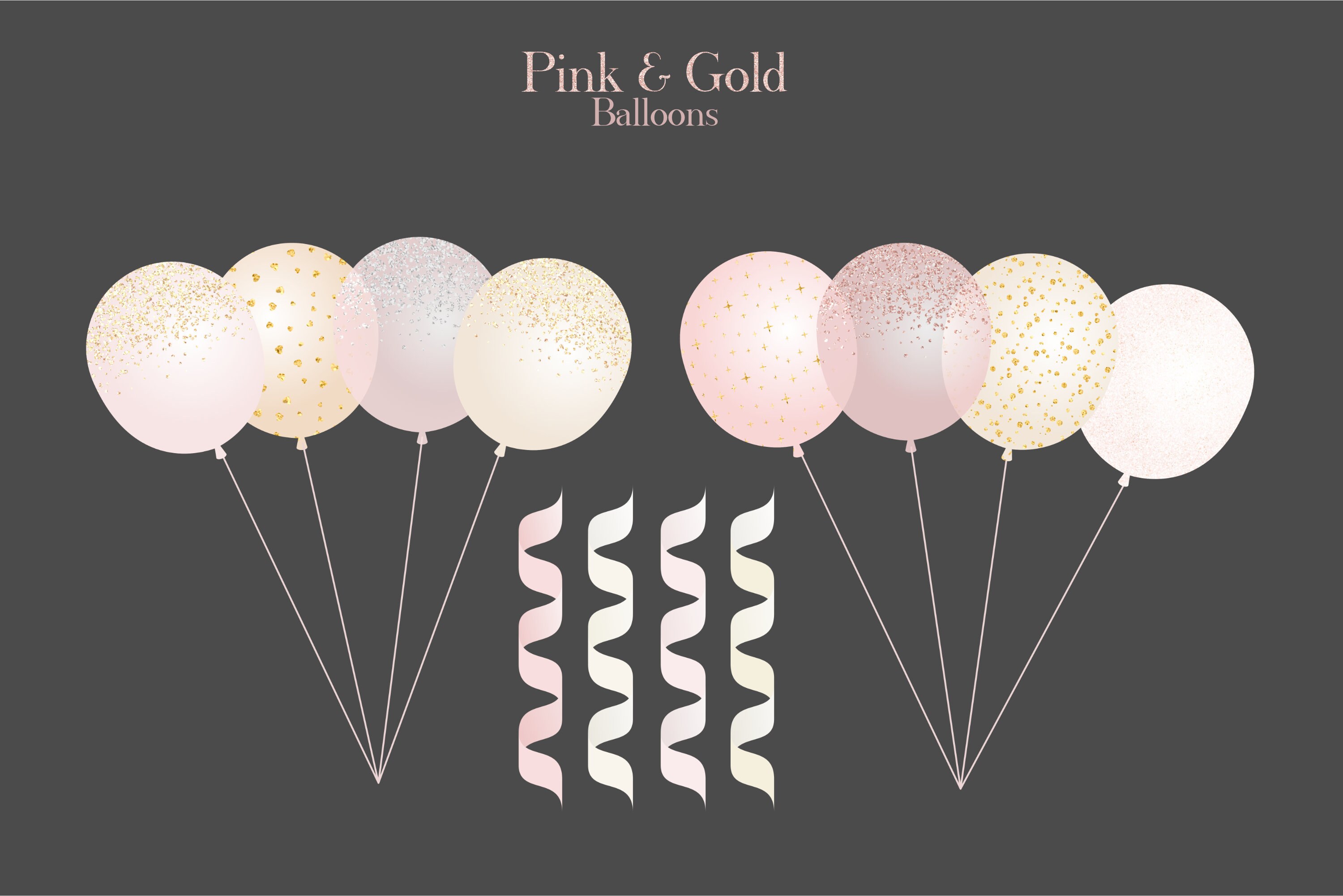 Pink and Gold Balloon Clipart, Balloon PNG, Pink Glitter, Gold Confetti ...