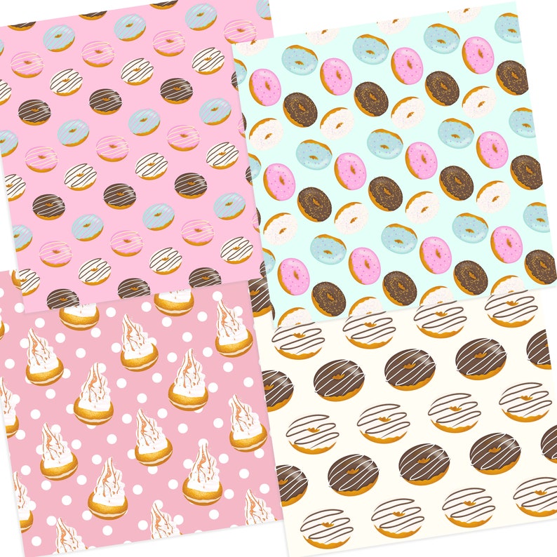 Donut Digital Paper Pack, Cute Sweet Donut Backgrounds, Seamless ...