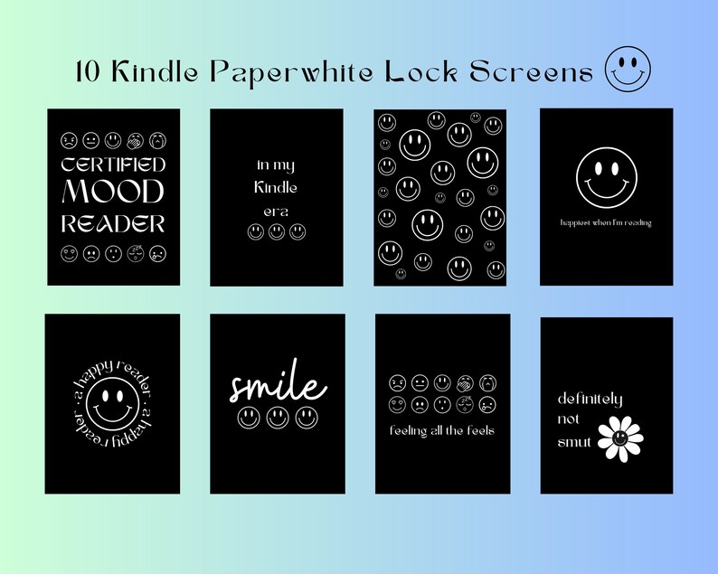 10 Smiley Emoji Kindle Lock Screens Ready-made .epub Kindle Lock ...