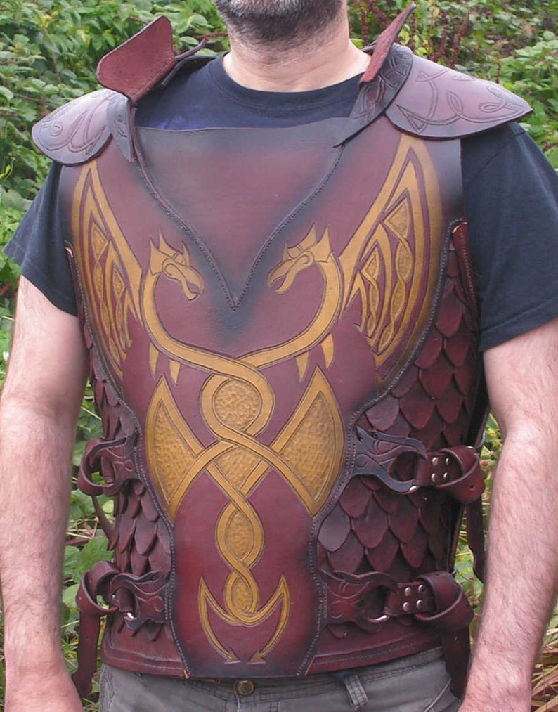 Handcrafted Leather Brown/red Breastplate Armour, Dragon Design, Role ...