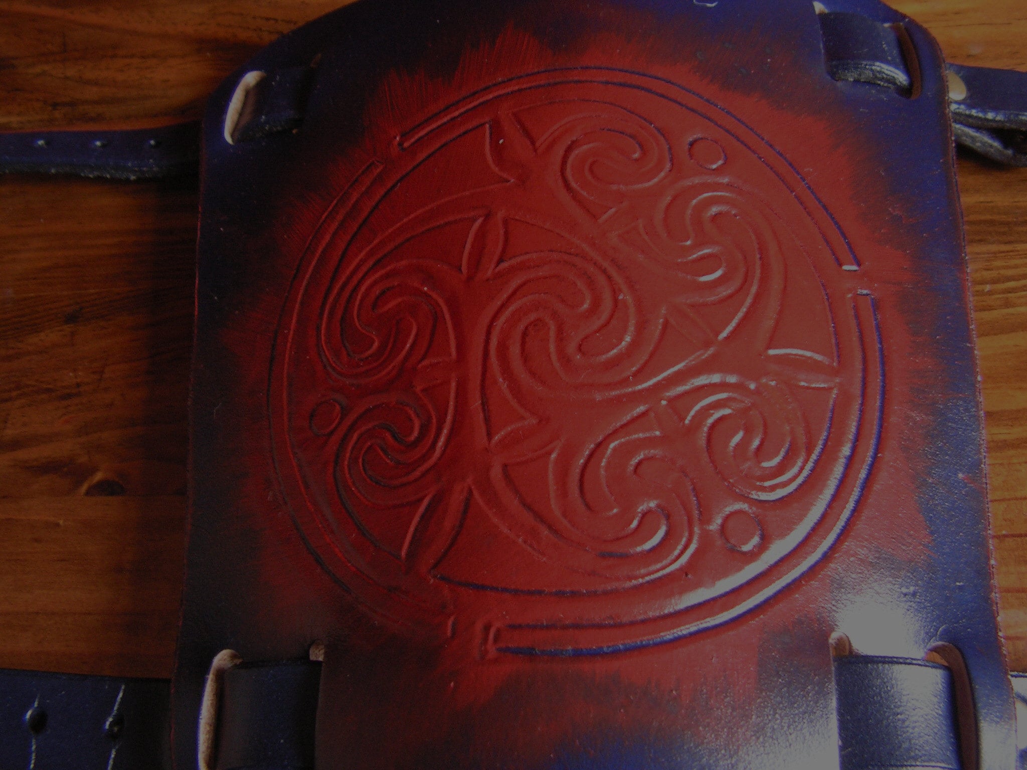 Handcrafted/handmade Dark Blue & Red Arm Bracer, LARP, Role Play, Etc ...