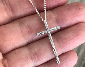 925 Sterling Silver Long Cross Necklace Pendant Chain Necklace | Etsy