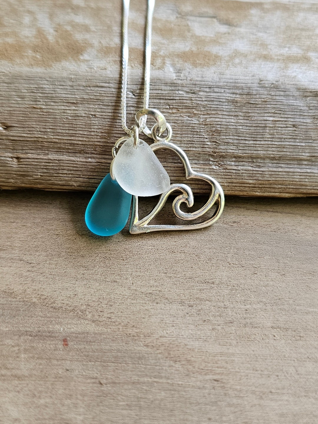 Sterling Silver Ocean Wave Necklace: Genuine Sea Glass Beach Jewelry - Etsy