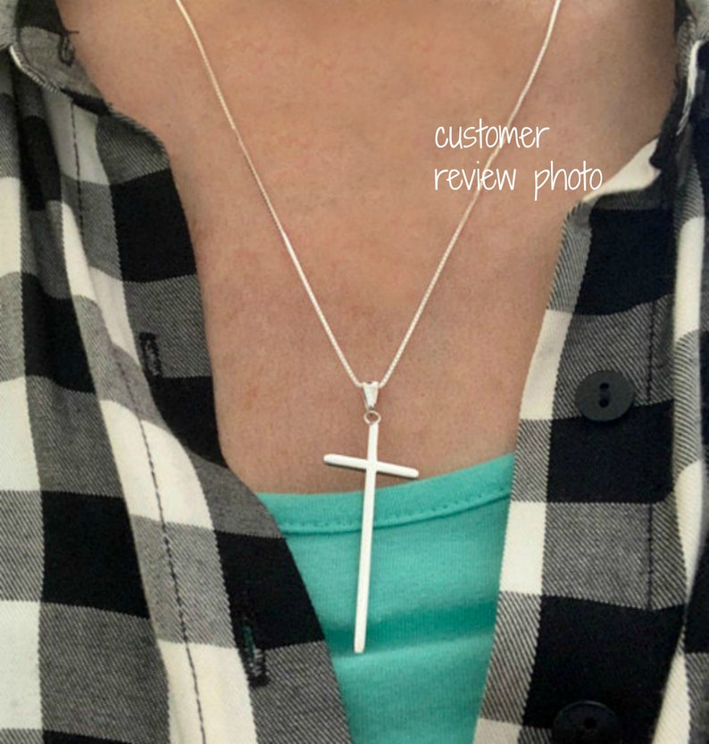 925 Sterling Silver Long Cross Necklace Pendant Chain Necklace Gift for ...