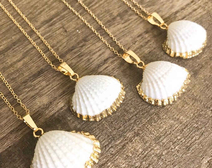 White - Gold Dipped Sea Shell Necklace, Gold Plated Shell Necklace on ...