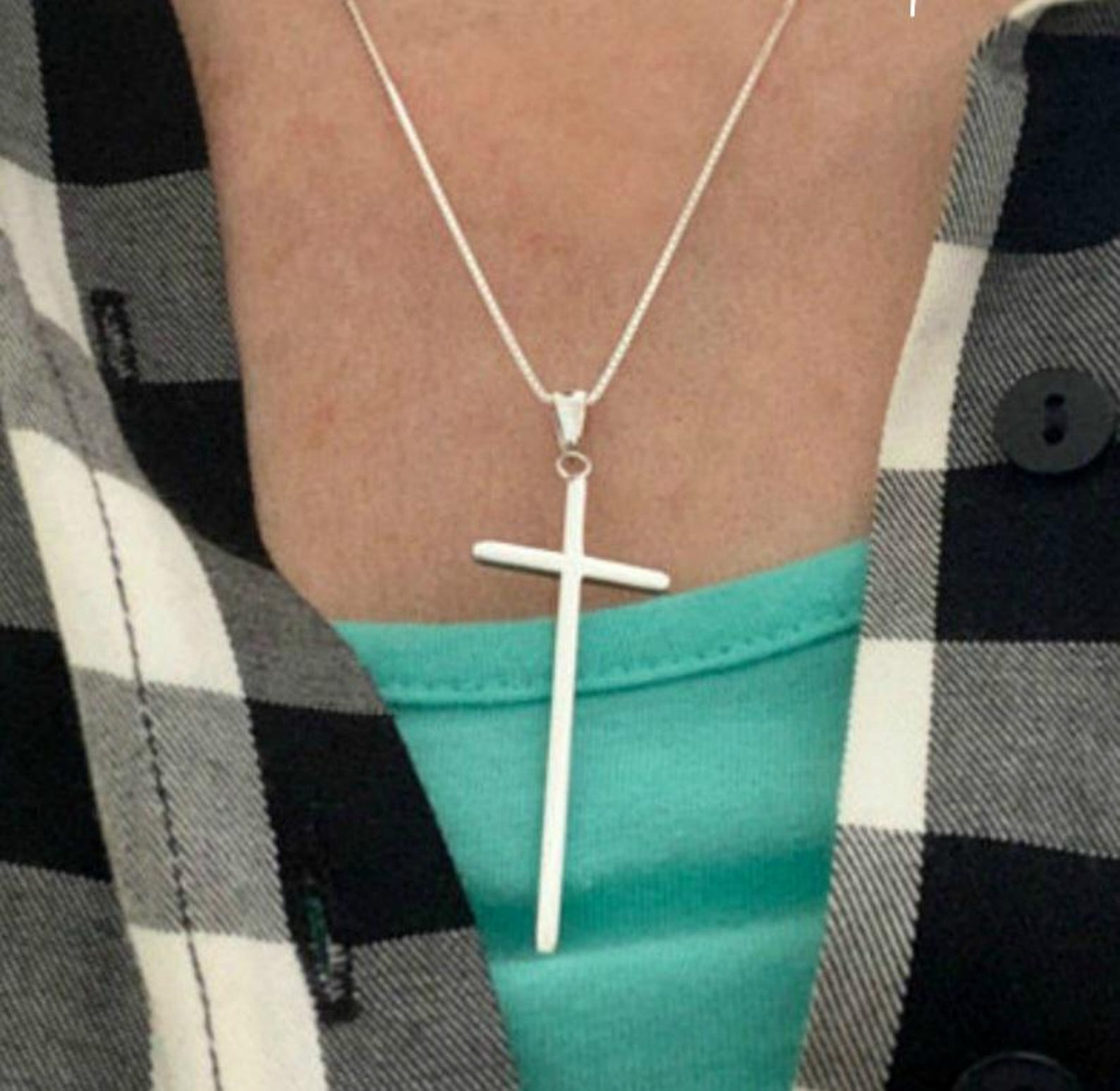 925 Sterling Silver Long Cross Necklace Pendant Chain Necklace Gift for ...
