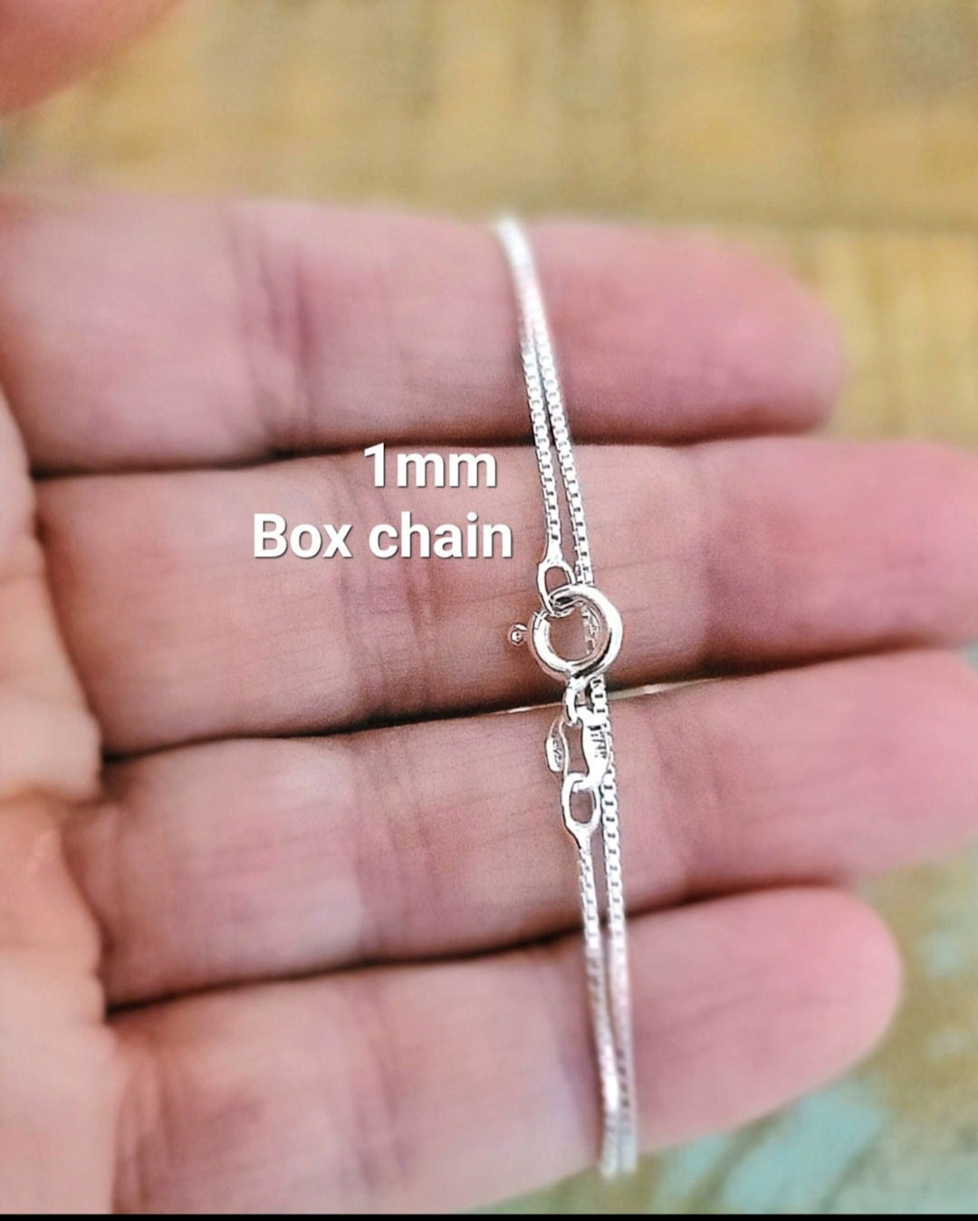 Serling Silver Box Chain Necklace, 1mm Wide Silver Chain, Completed Box ...