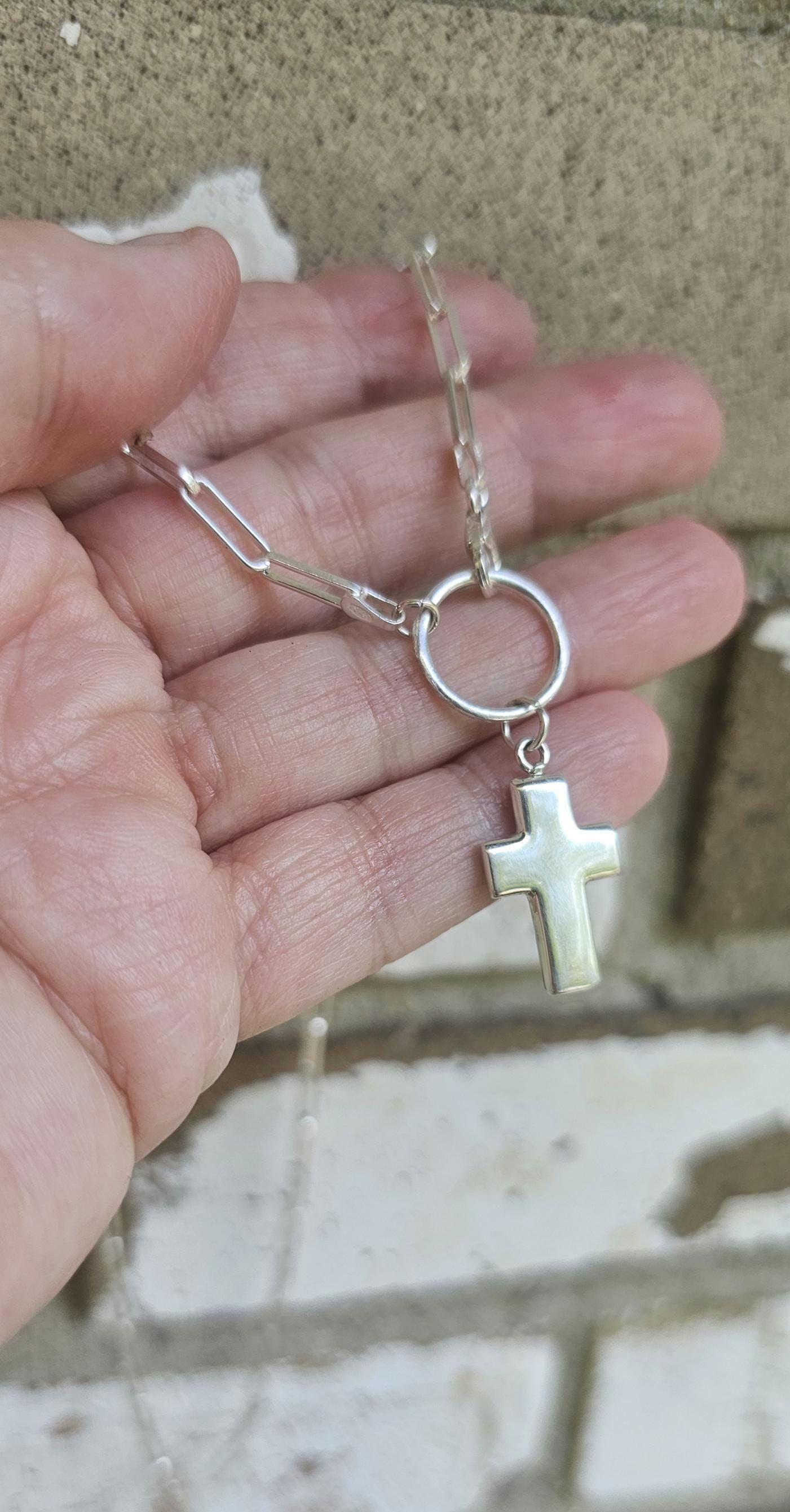 18" Chunky Cross Necklace, Sterling Silver Chunky Cross With Paperclip ...