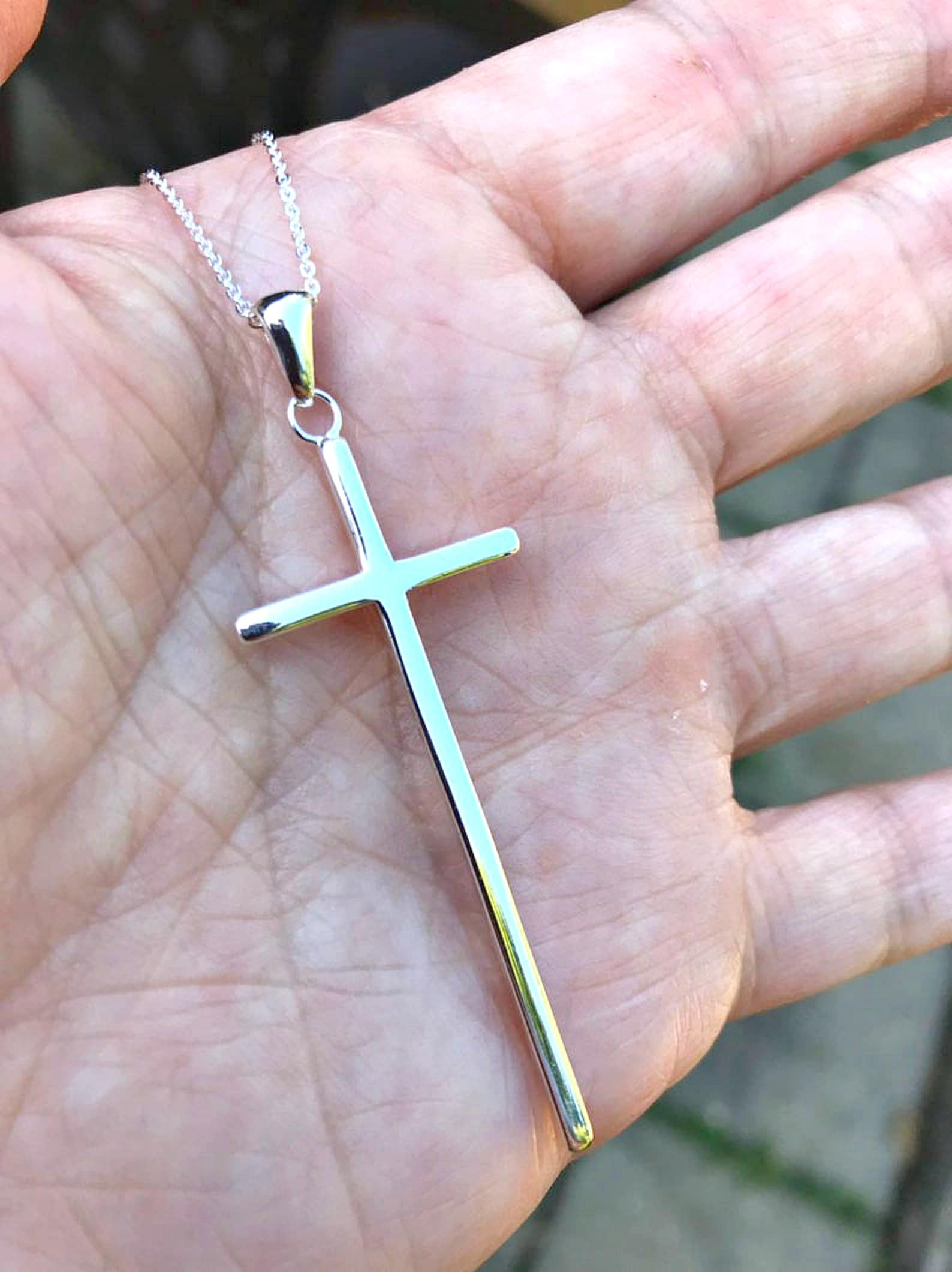925 Sterling Silver Long Cross Necklace Pendant Chain Necklace Gift for ...