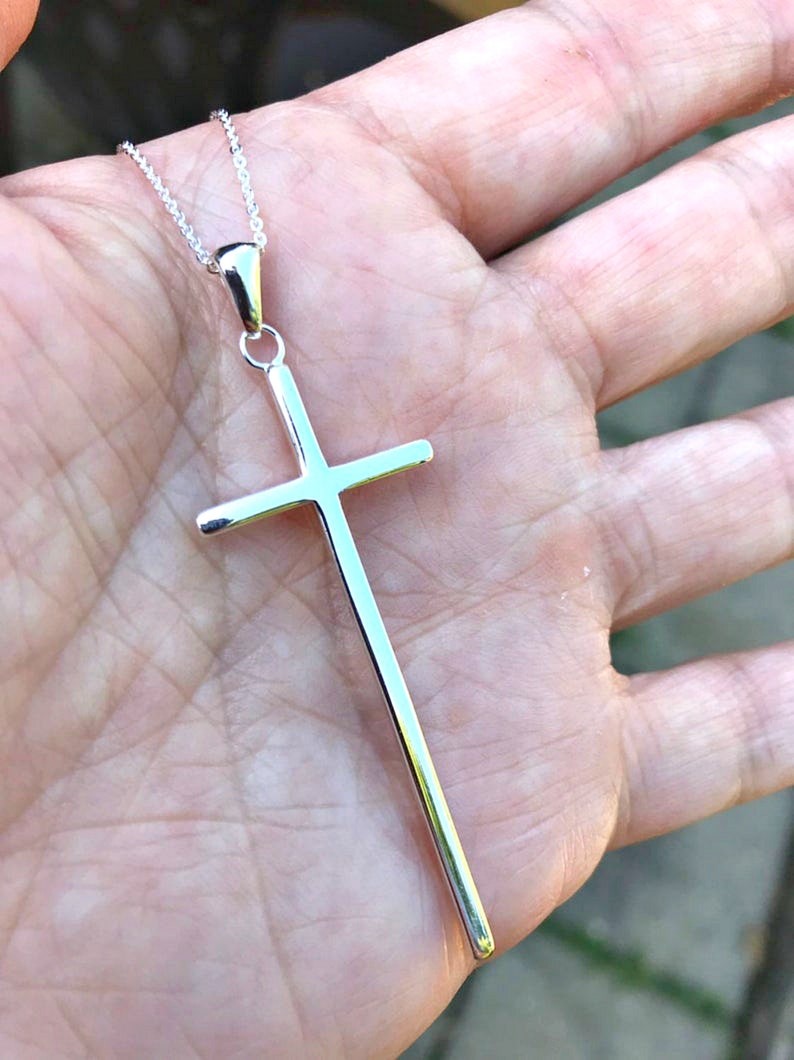 925 Sterling Silver Long Cross Necklace Pendant Chain Necklace - Etsy
