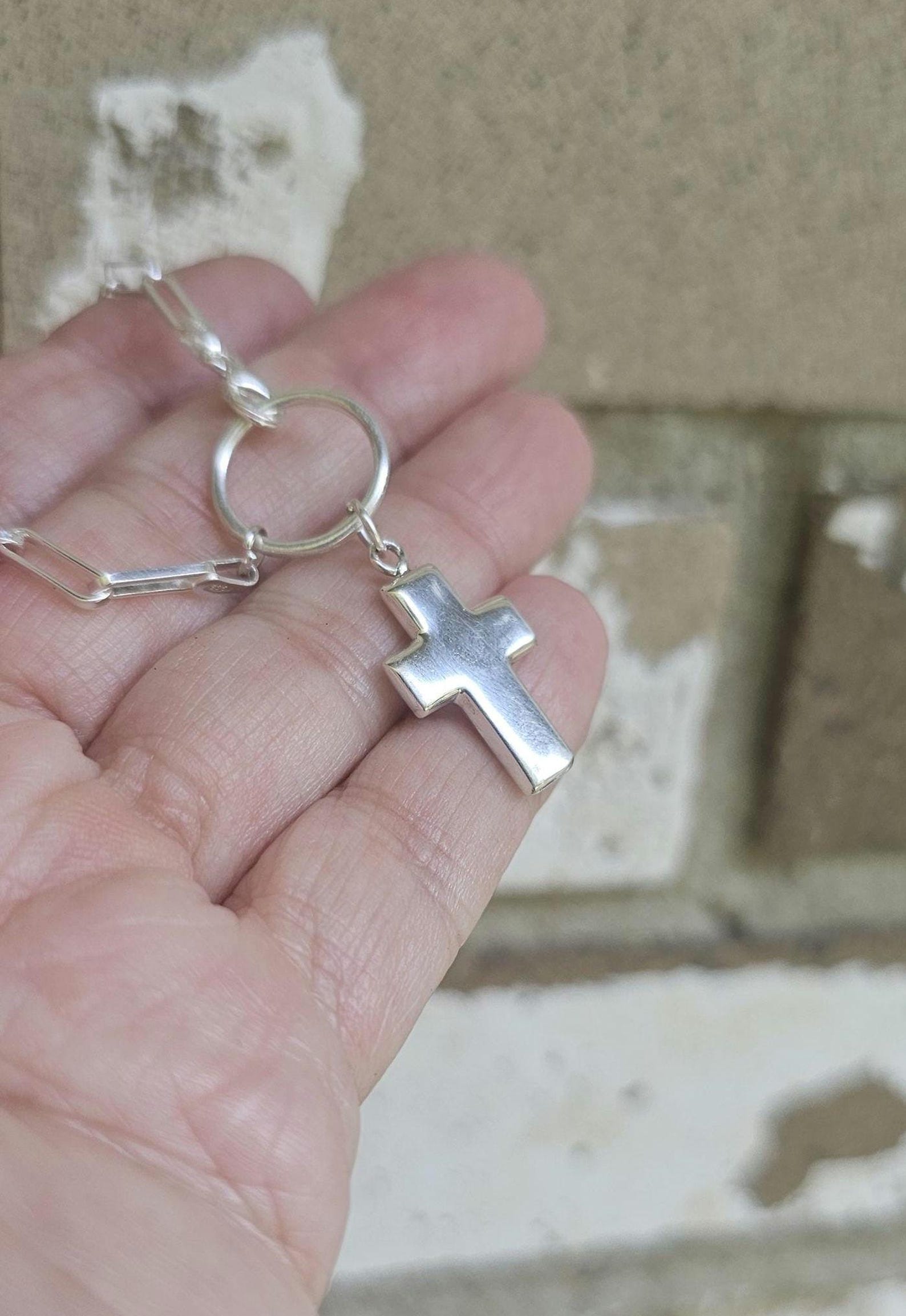 20" Chunky Cross Necklace, Sterling Silver Chunky Cross With Paperclip ...