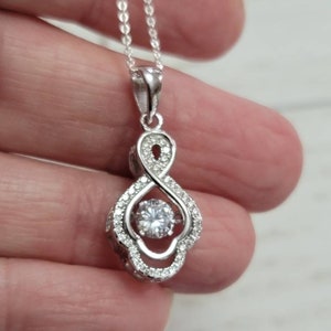 Dancing Diamond Necklace, Sterling Silver, CZ, Infinity Symbol Pendant ...