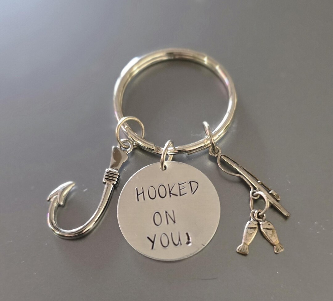 Hooked on You Keychain, Custom Hand Stamped Key Chain, Sterling Silver ...