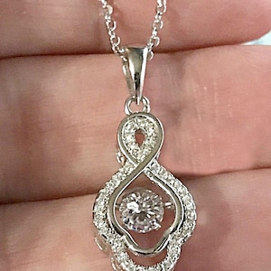 Dancing Diamond Necklace, Sterling Silver, CZ, Infinity Symbol Pendant ...