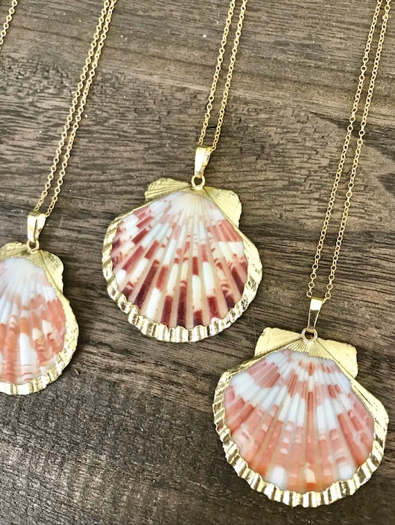 Gold Dipped Scallop Pink Shell Seashell Necklace Gold Plated - Etsy