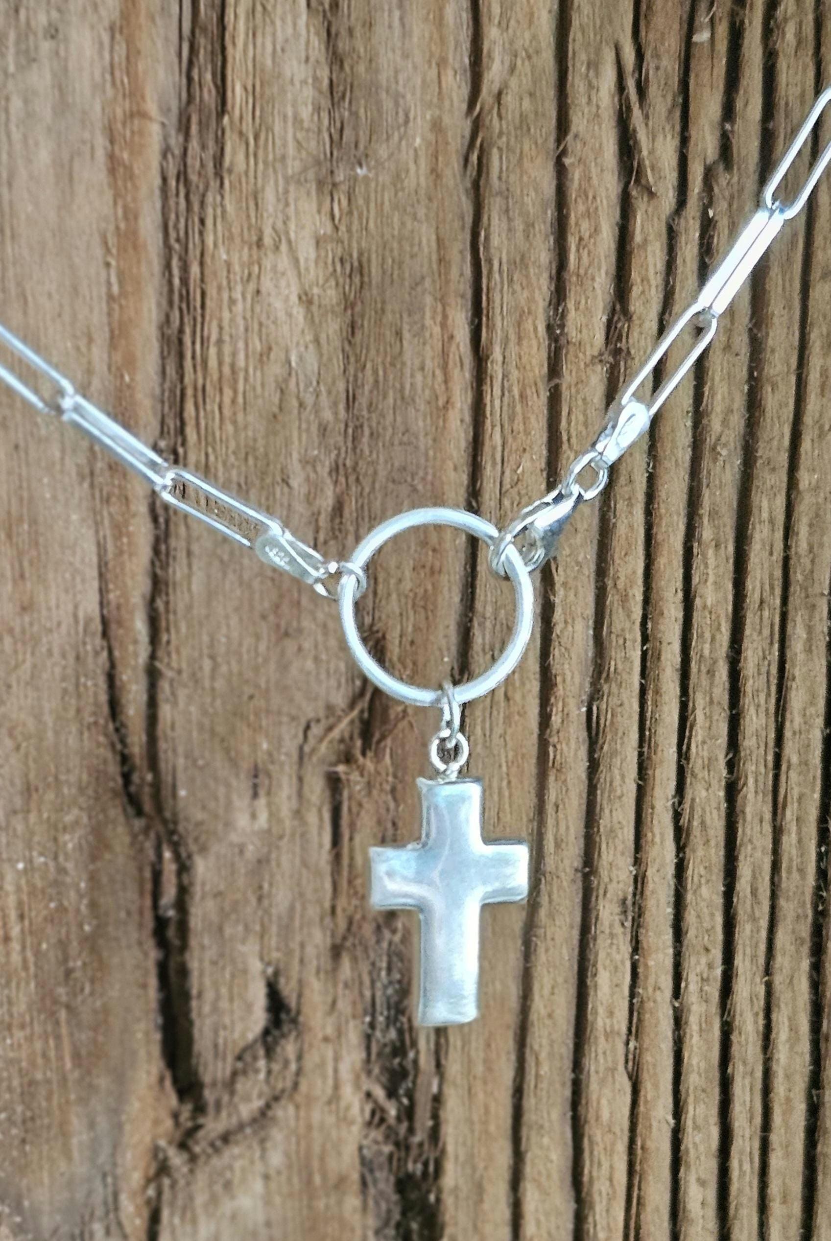 18" Chunky Cross Necklace, Sterling Silver Chunky Cross With Paperclip ...