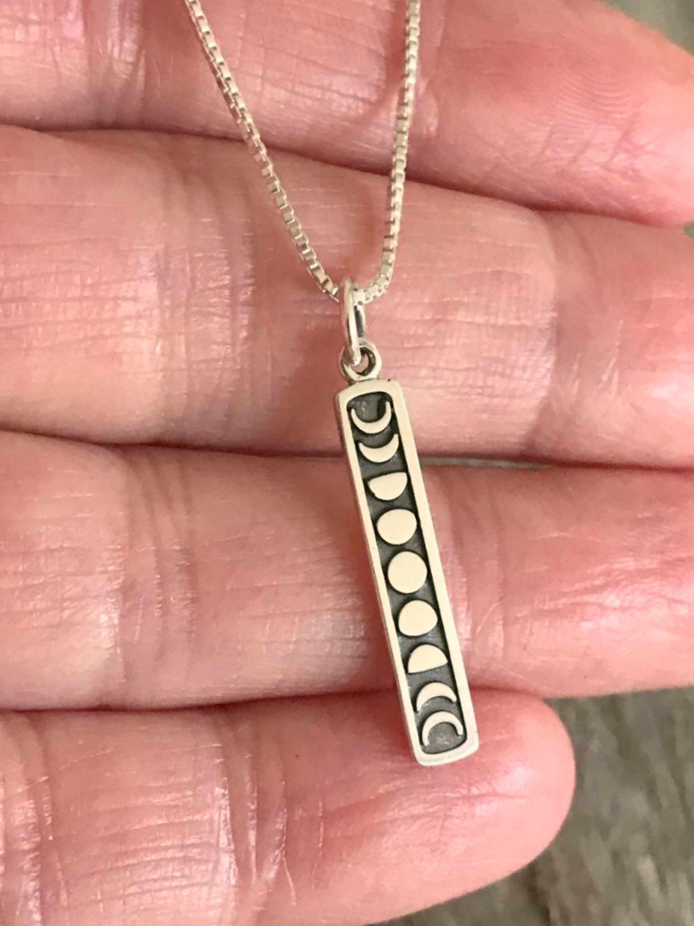 Moon Phase Necklace 925 Sterling Silver Vertical Moon Phases - Etsy