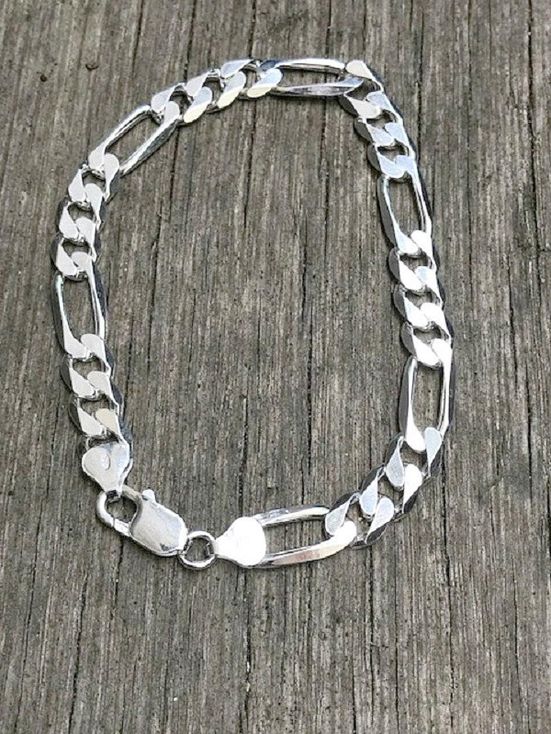 8 Solid Italian 925 Sterling Silver 8mm wide Figaro Link | Etsy