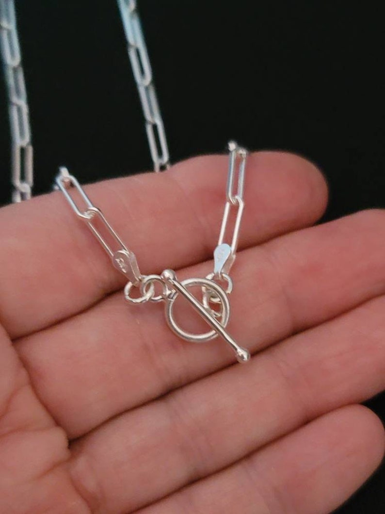 Paper Clip Necklace With Toggle Clasp, Sterling Silver Choker Necklace ...