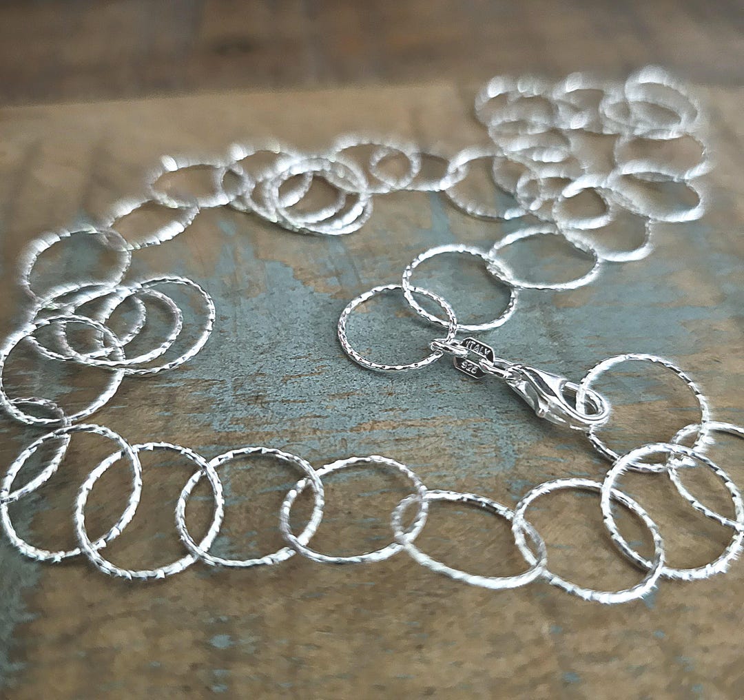 Sterling Silver Circle Link Chain Necklace - Italian Design - Etsy