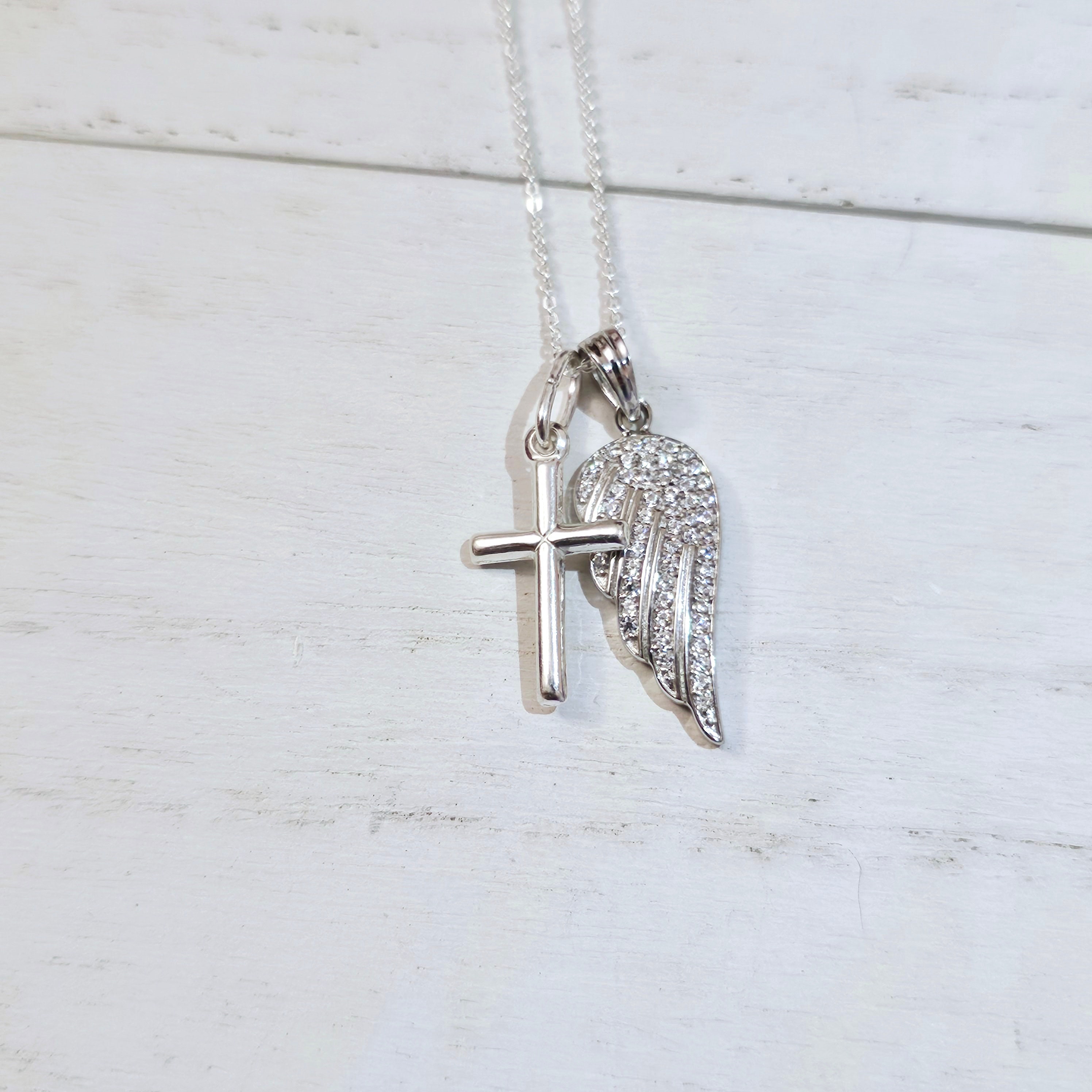 Sterling Silver Angel Wing With Cross Necklace, Memorial Jewelry ...