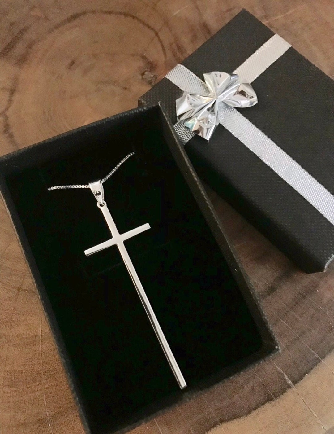 925 Sterling Silver Long Cross Necklace Pendant Chain Necklace Gift for ...
