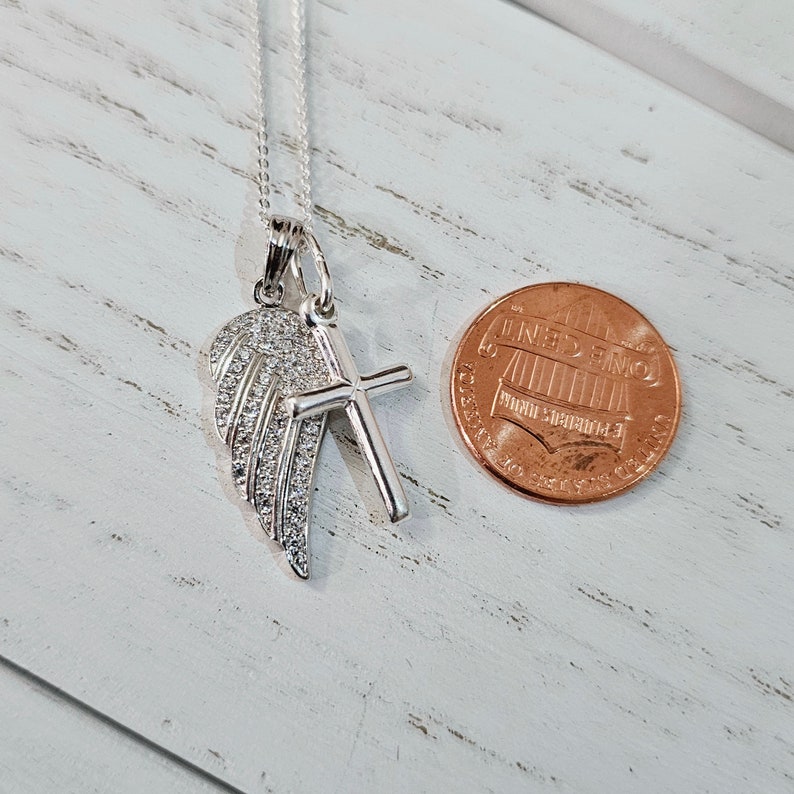 Sterling Silver Angel Wing With Cross Necklace, Memorial Jewelry ...