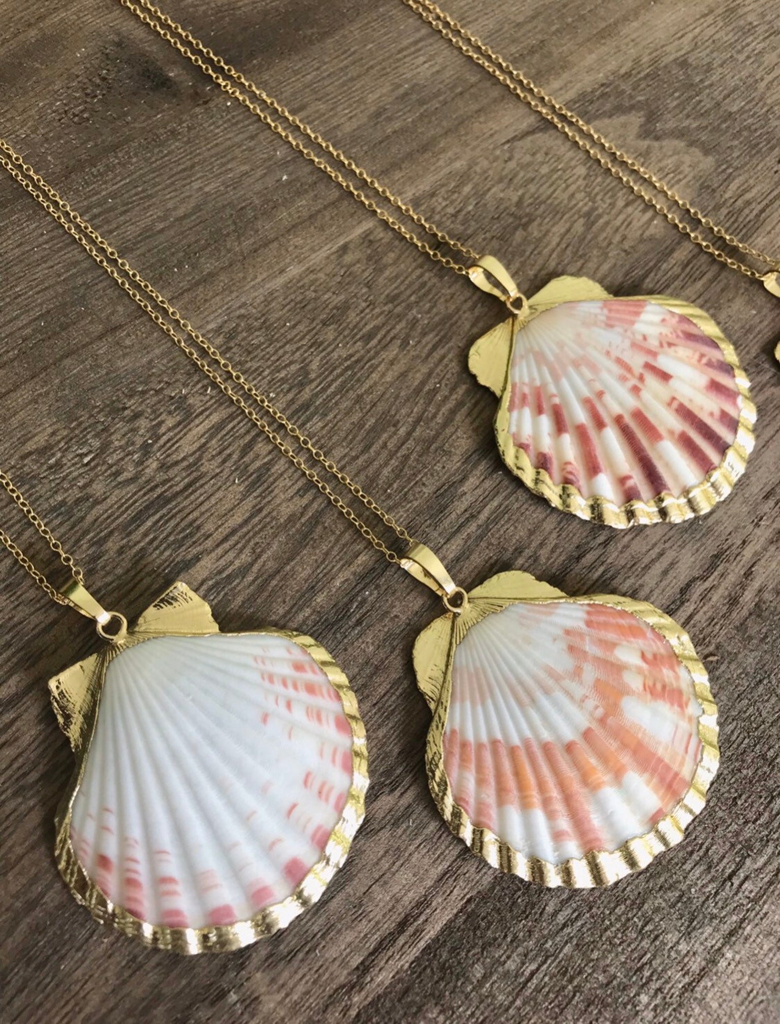 Gold Dipped Scallop Pink Shell Seashell Necklace Gold Plated | Etsy