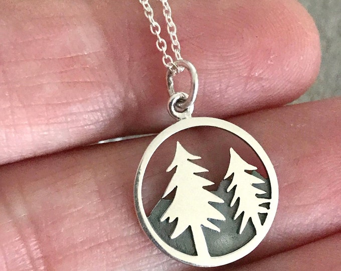 Sterling Silver Pine Tree Pendant, Mountain Necklace, Forest Jewelry ...