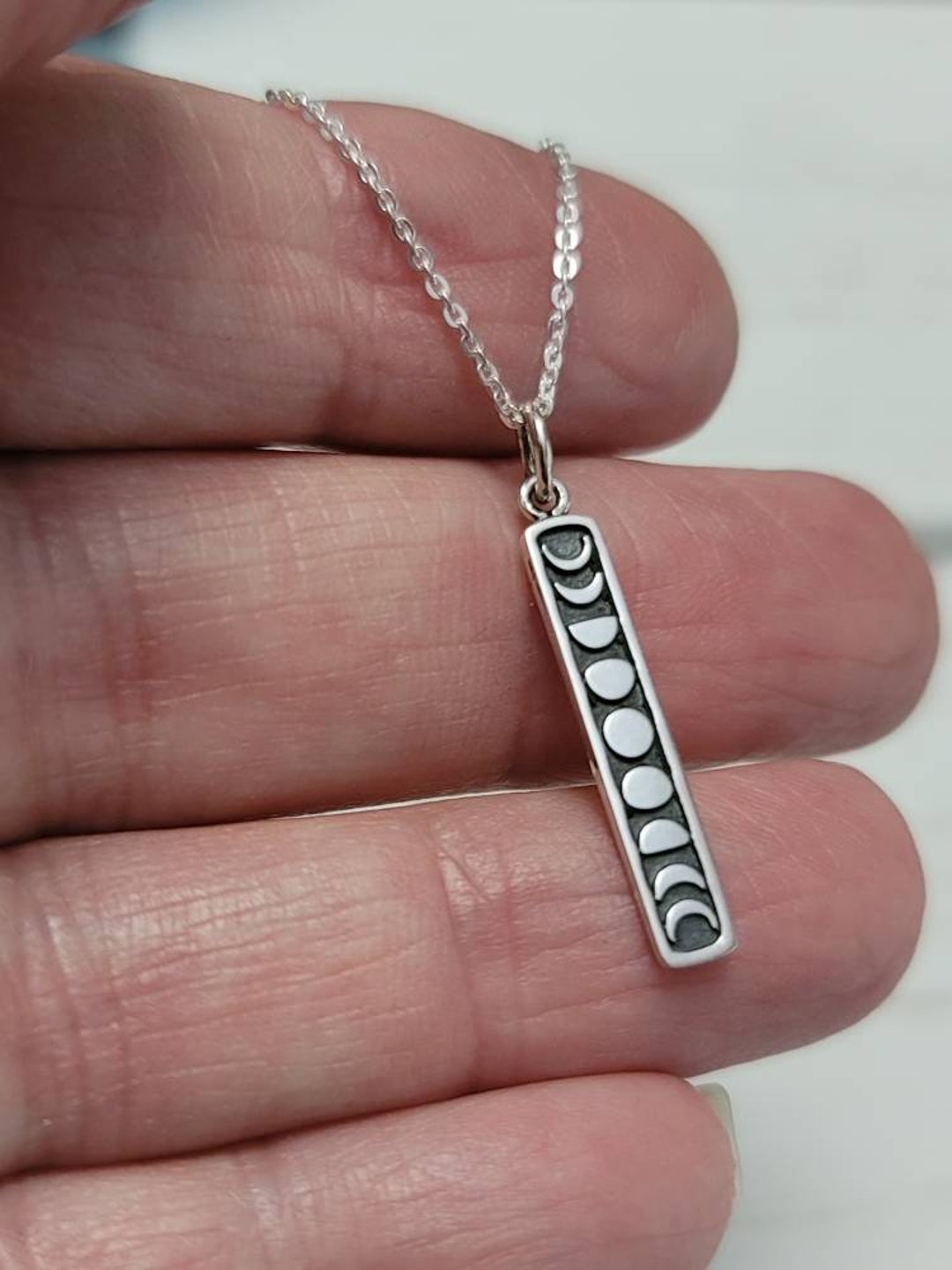 Moon Phase Necklace 925 Sterling Silver Vertical Moon Phases - Etsy