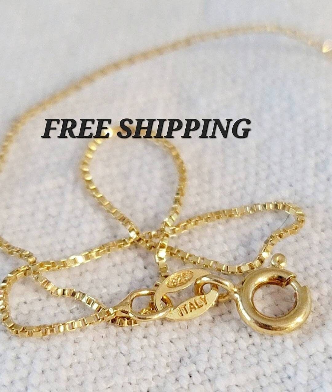 14K Gold Box Chain Necklace, Dainty Box Chain, 925 Sterling Silver Box ...