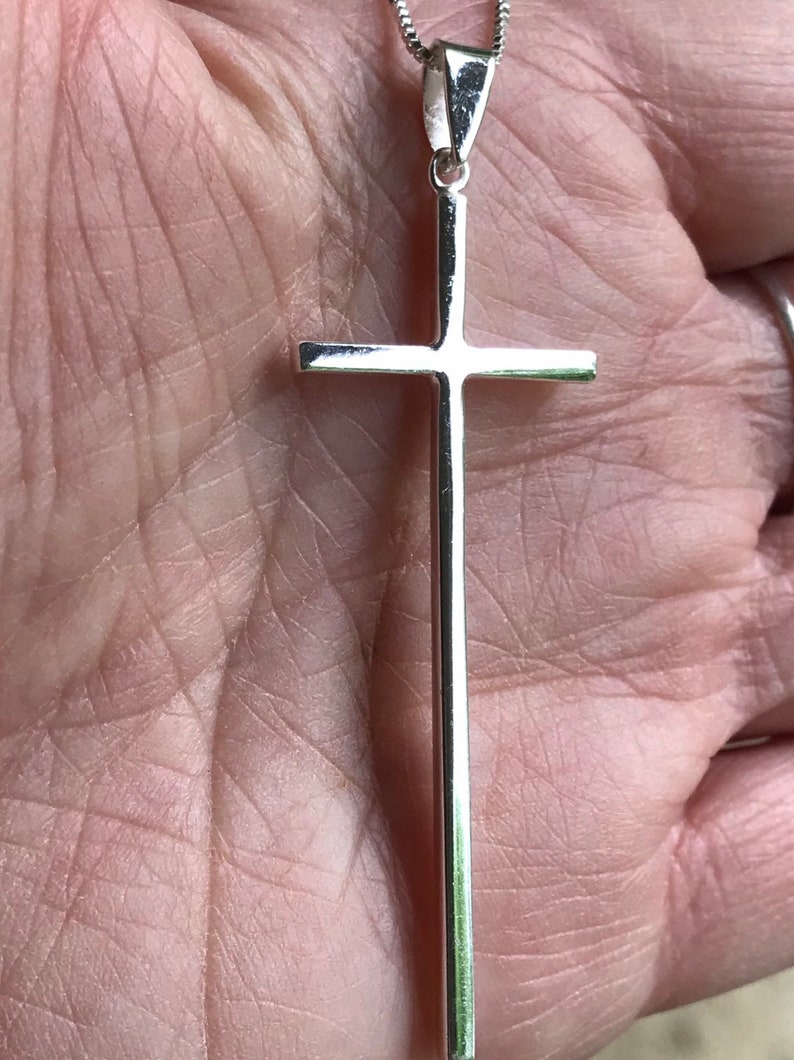 925 Sterling Silver Long Cross Necklace Pendant Chain Necklace | Etsy
