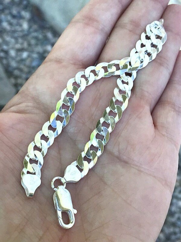 9 Solid Italian 925 Sterling Silver 7mm Medium Wide Curb - Etsy