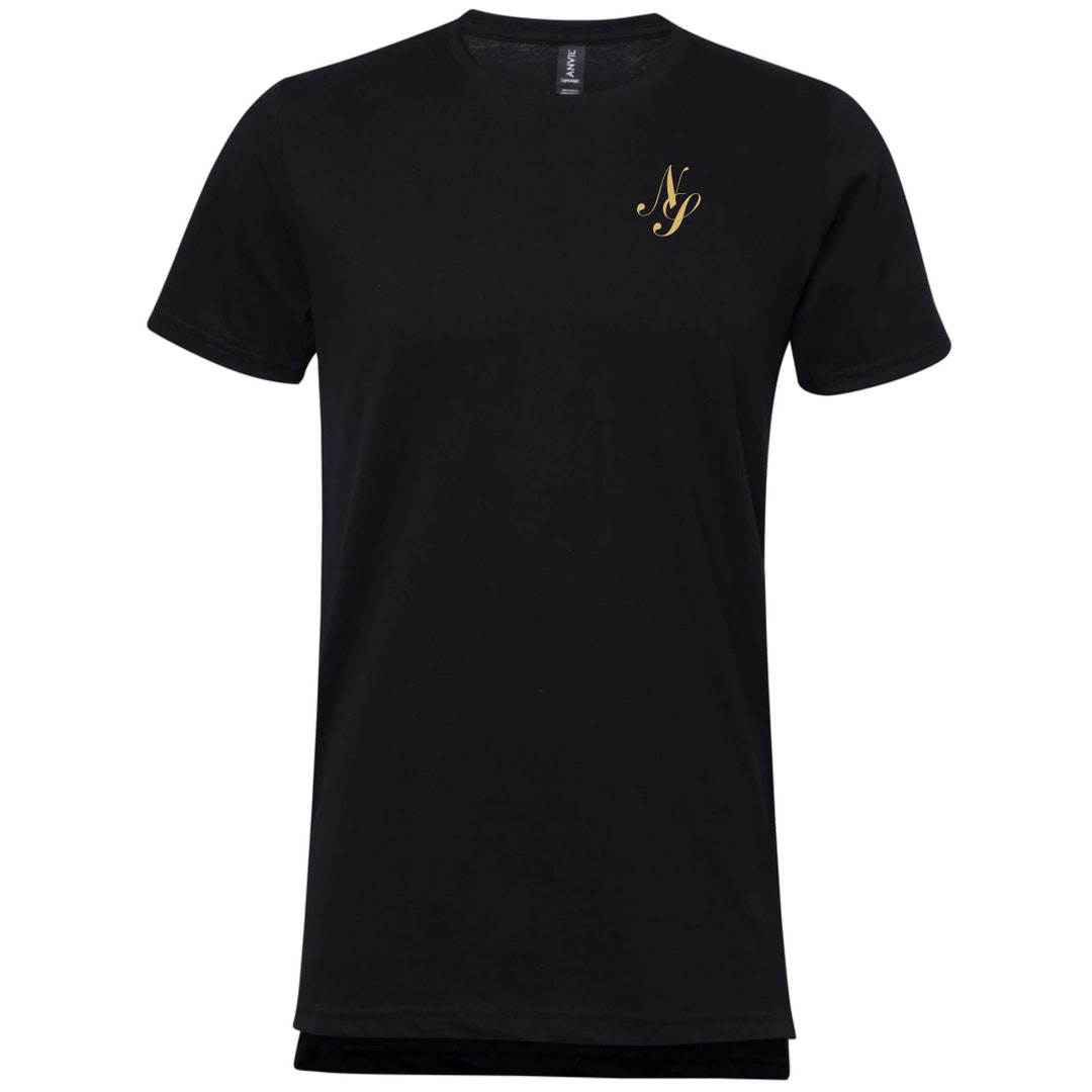 Embroidered Initial T-shirt, Longline Side Slit Tee - Etsy