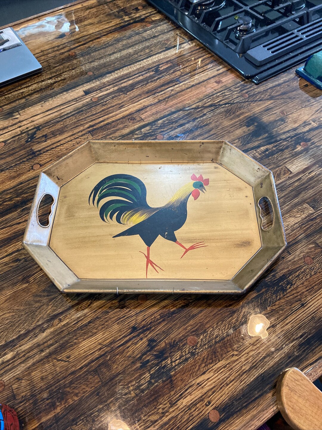 Vintage Metal Rooster Tray W Handles and Hanging Bracket - Etsy