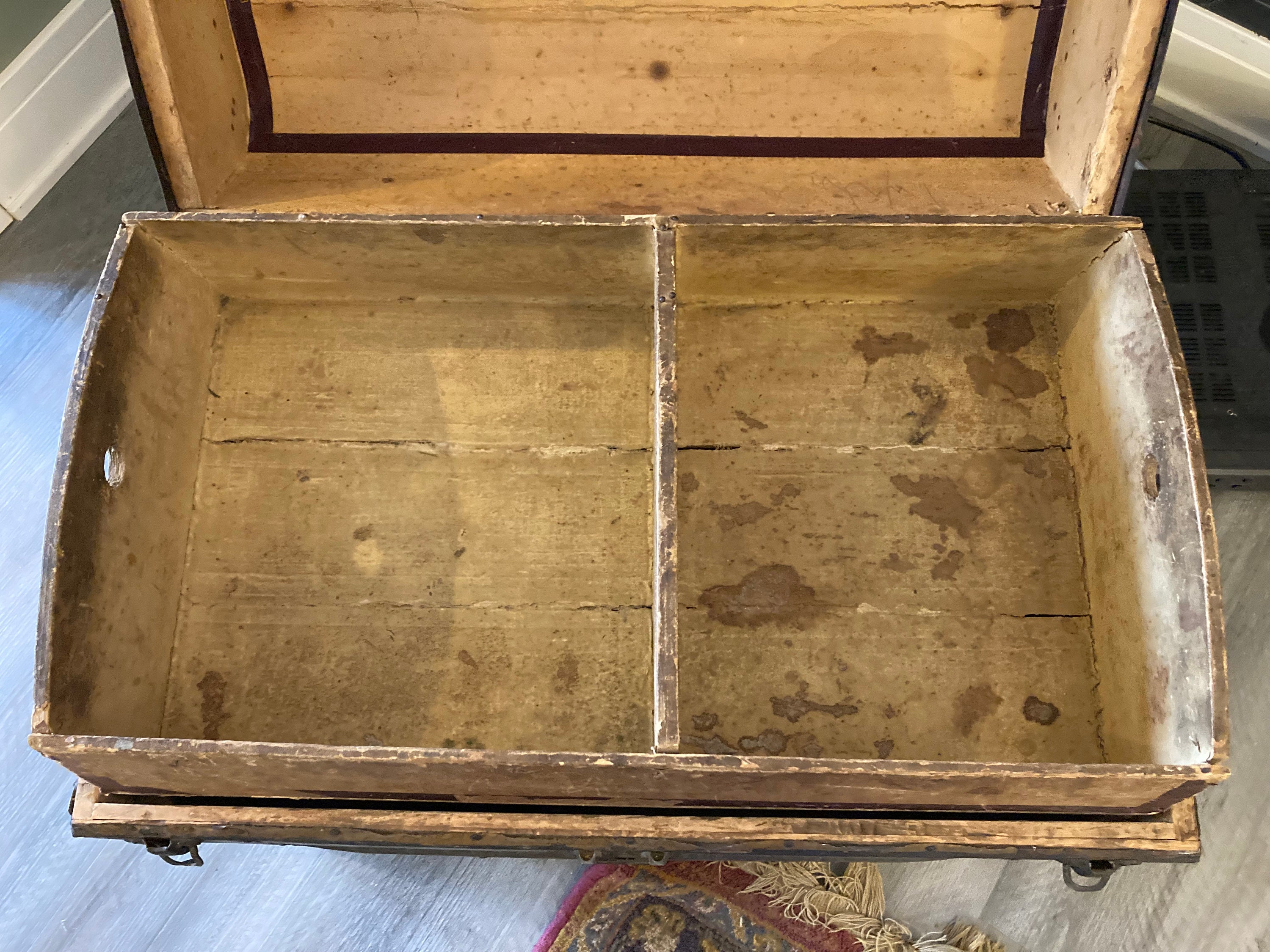 1880 Vintage Dome Top Metal Brass Wood Trunk W Insert Shelf 1800s - Etsy