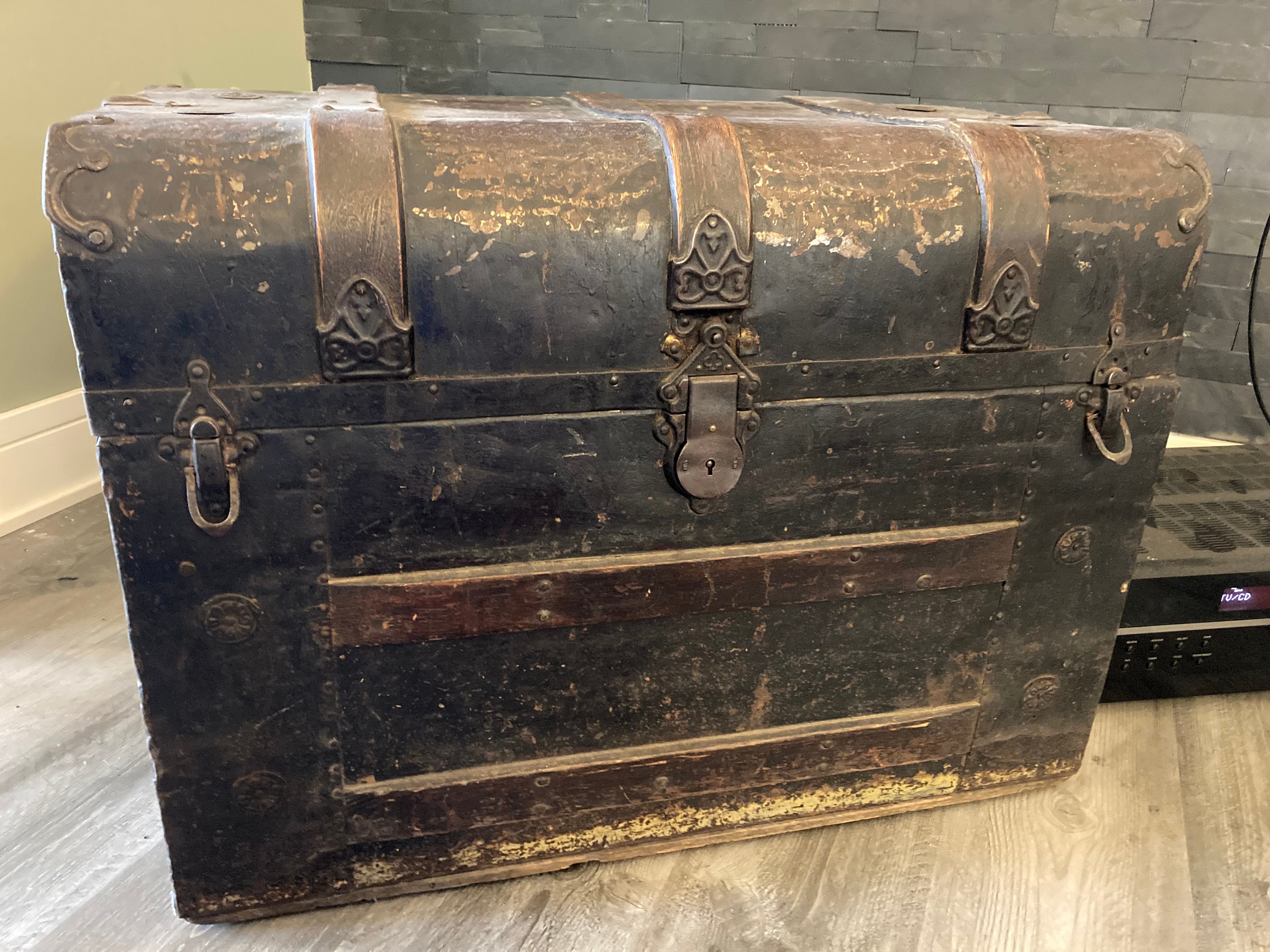 1880 Vintage Dome Top Metal Brass Wood Trunk W Insert Shelf 1800s - Etsy