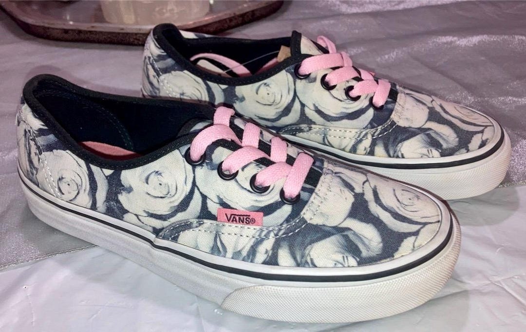 Digi Rose Vans Black and White Roses With Pink Laces and Accents. Size ...