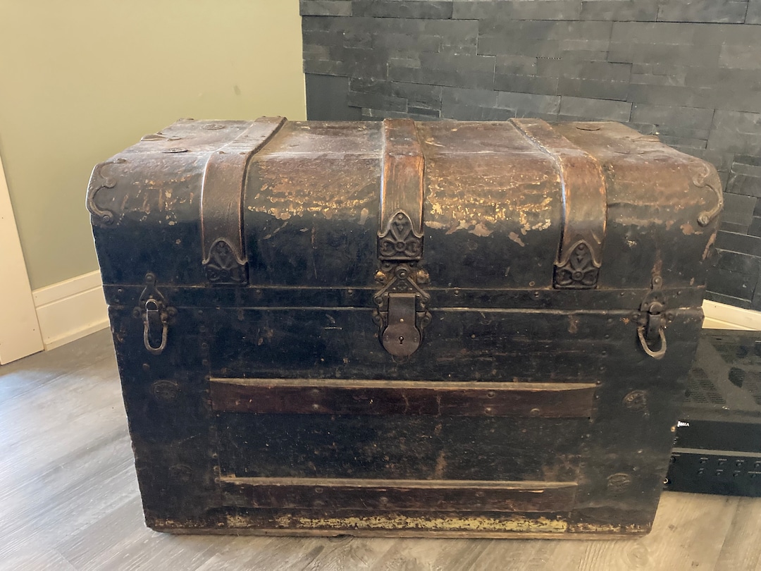 1880 Vintage Dome Top Metal Brass Wood Trunk W Insert Shelf 1800s - Etsy