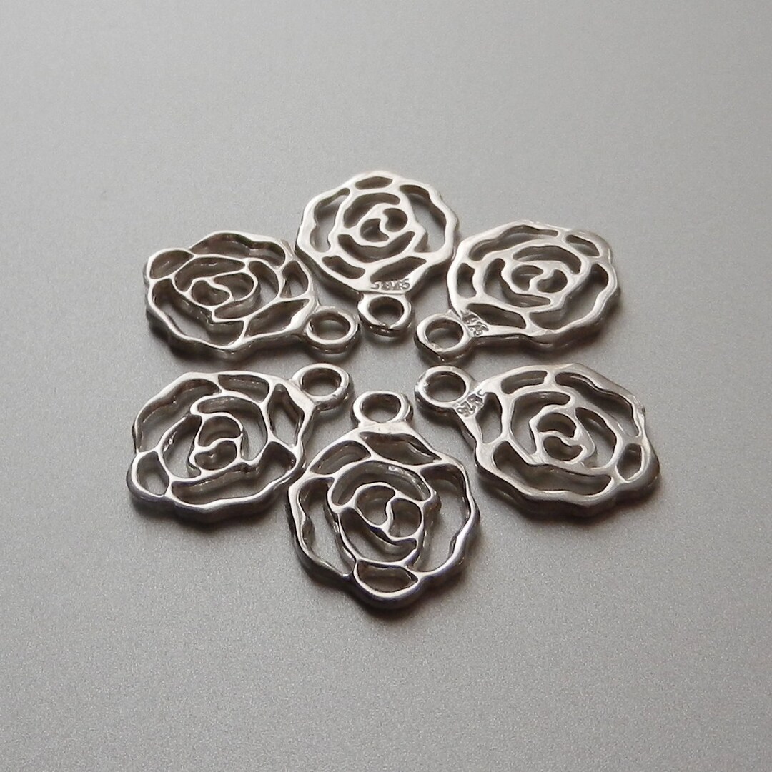 Sterling Silver Rose Charm for Bracelet, Jewelry Making - Etsy