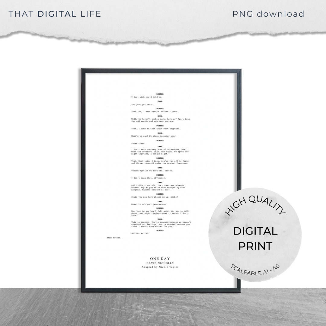 Script Art, Emma and Dexter, Argument Scene, France, Gifts for Her ...