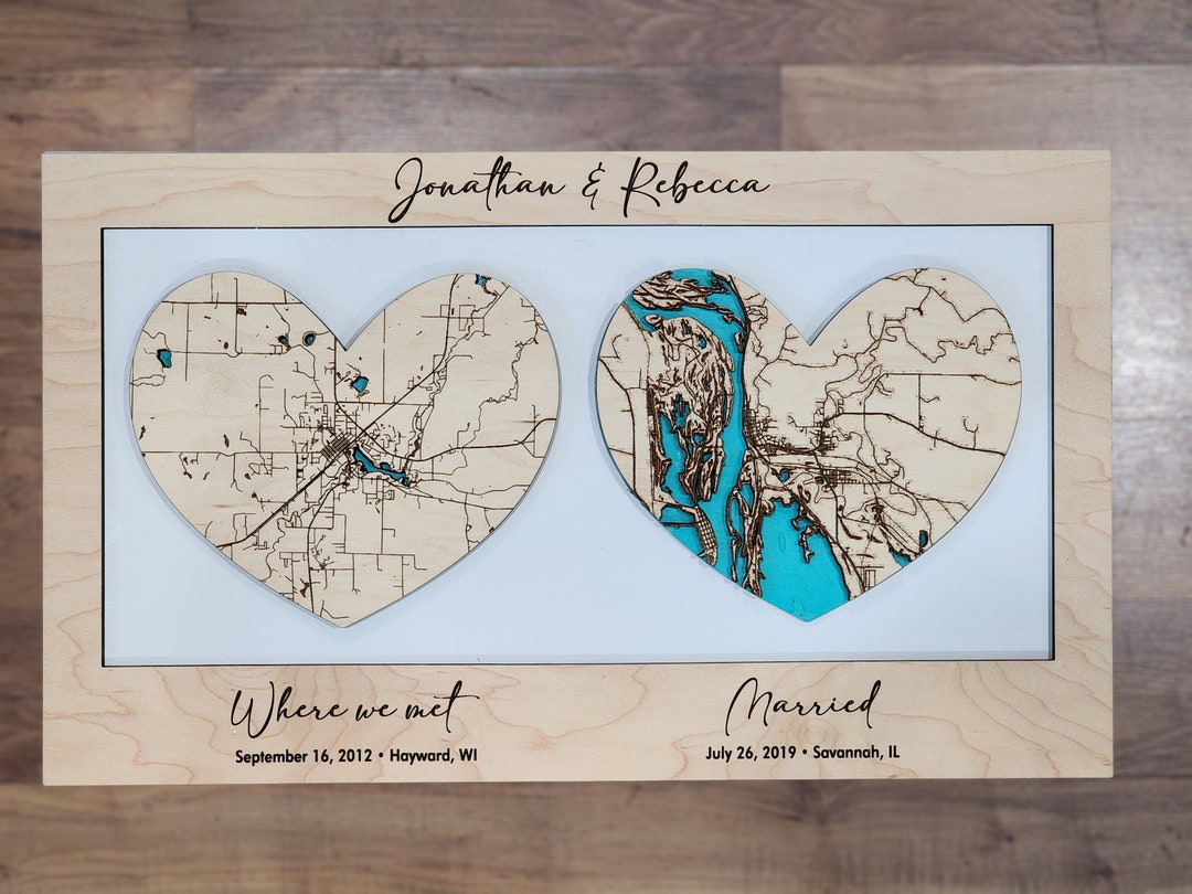 Custom Wedding Gift, Where We Met Map, Where We Married Map, Engraved ...