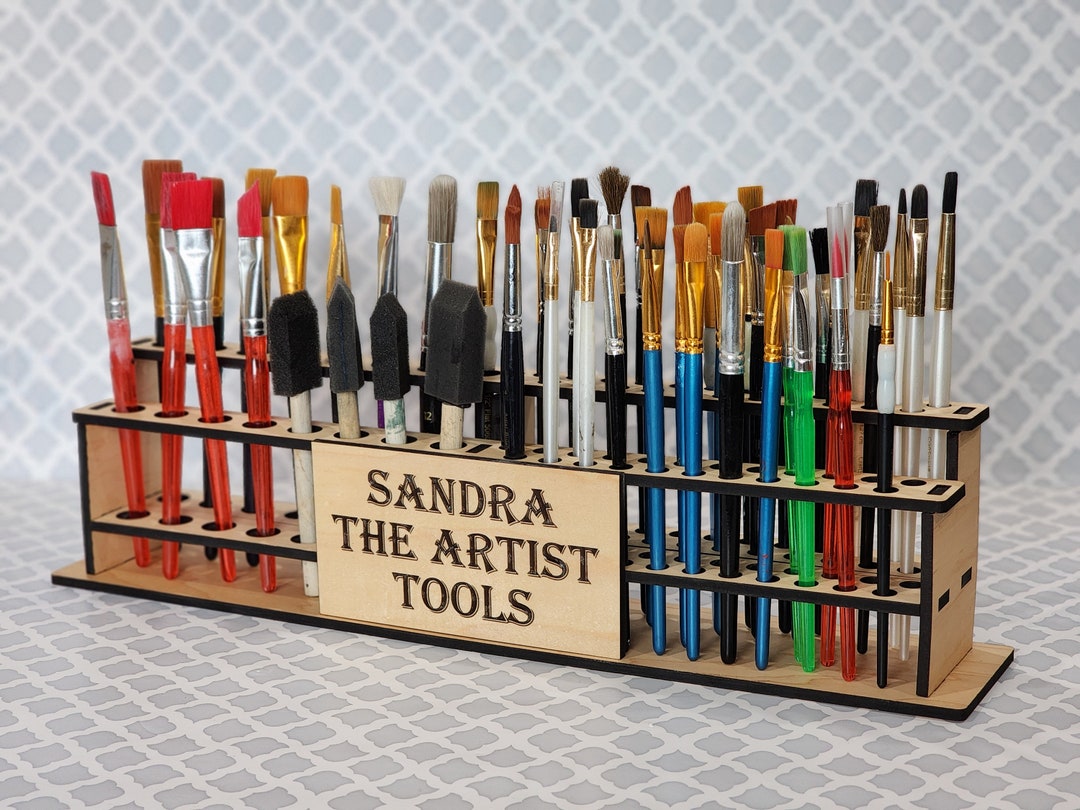 Large Wood Paintbrush Holder, Brush Caddy, Makeup Tool Organizer, Gift ...