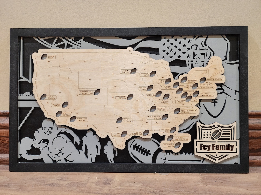 Custom Football Stadium Map, NFL Stadium Map, Pro Football Stadium ...