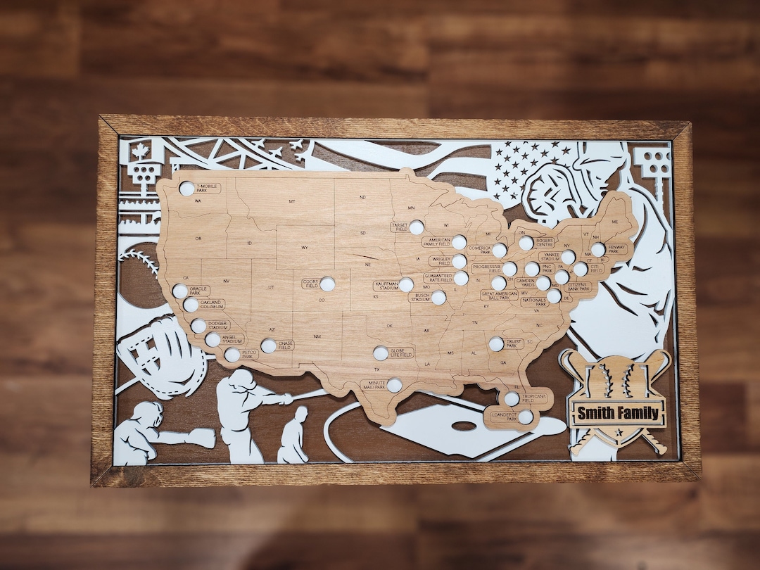 Custom Baseball Stadium Map, MLB Stadium Map, Pro Baseball Stadium ...